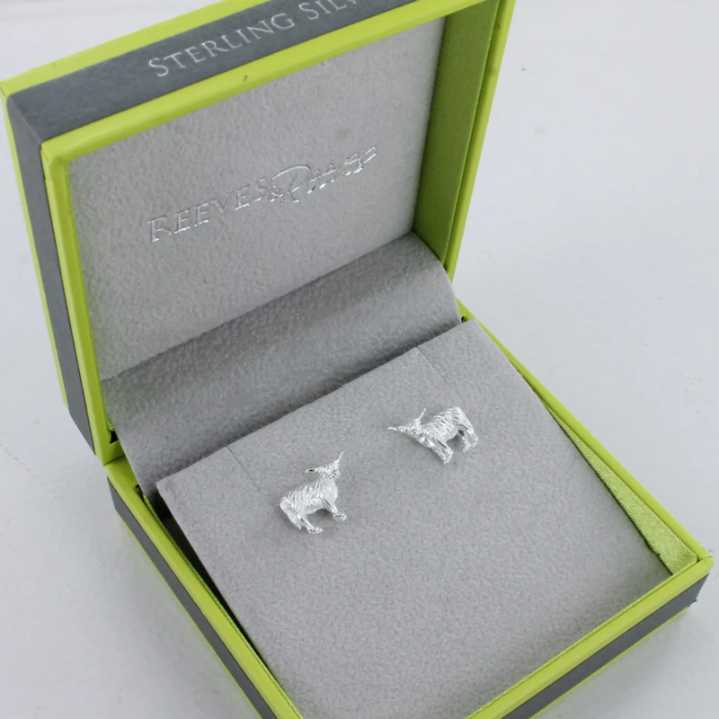 Reeves and Reeves Sterling Silver Standing Highland Cow Stud Earrings